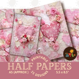 Frilly Pink Valentine Collage Printable Junk Journal Half Papers ...