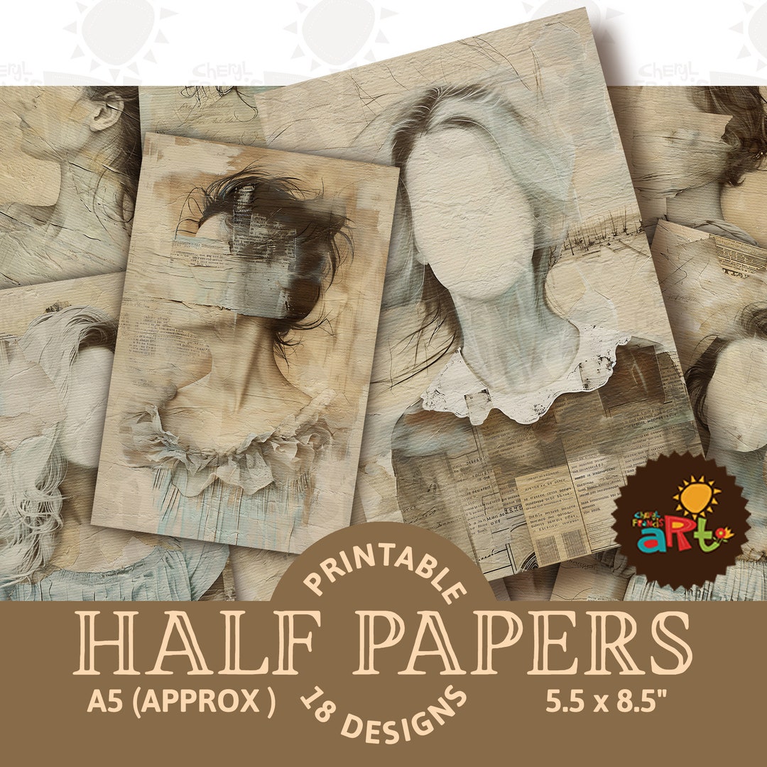 Portrait Without a Face Nameless Collage Printable Junk Journal Half ...