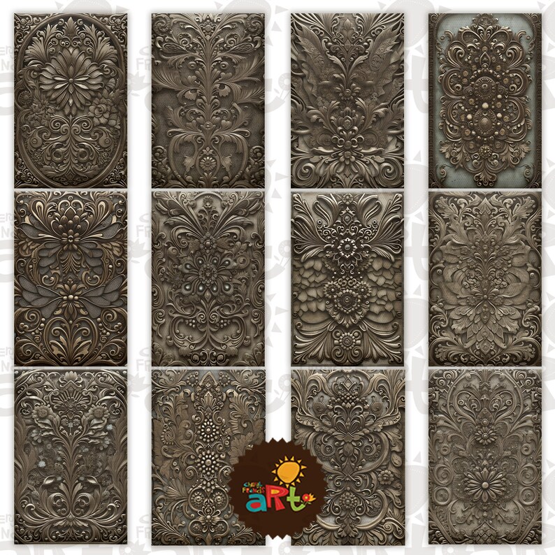 Vintage Metal Printable Junk Journal Half Papers, Ornate Victorian ...
