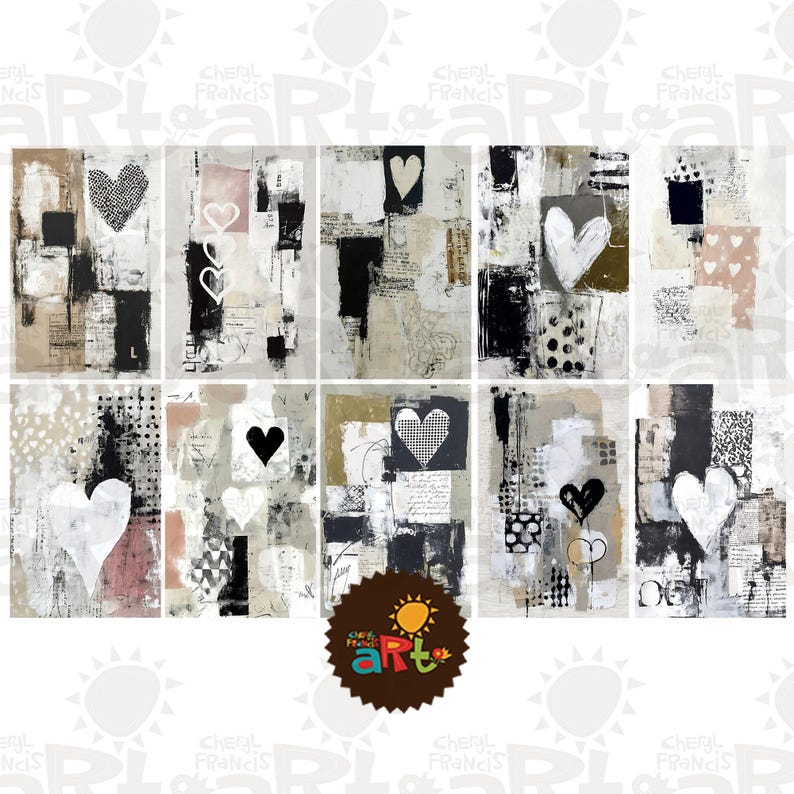 Scribbling Valentine Heart Marks Collage Printable Junk Journal Half ...