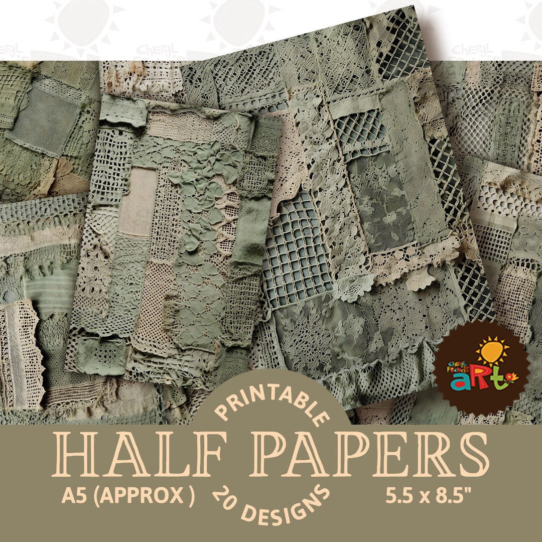 Crocheted Lace Textiles Collage Printable Junk Journal Half Page ...