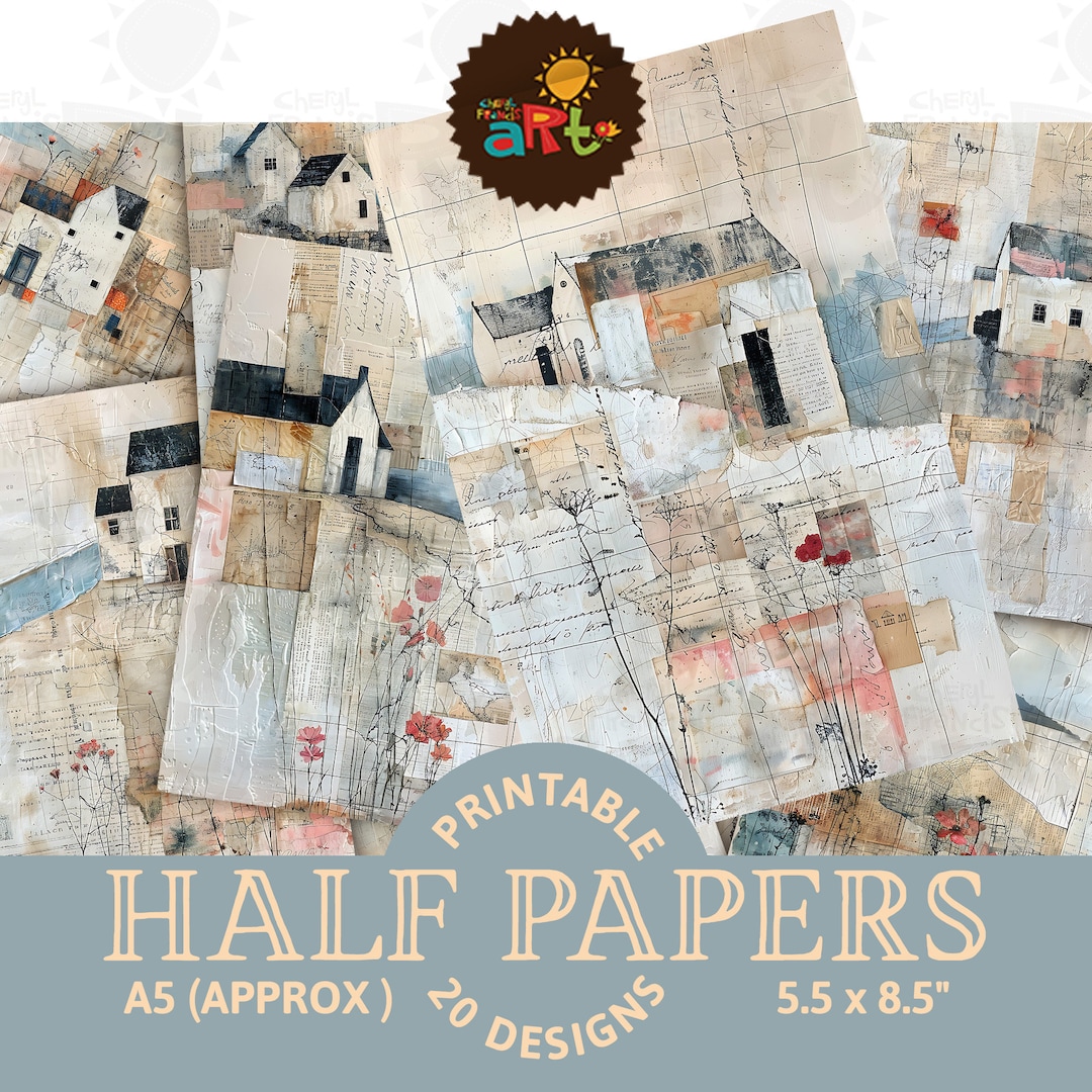 Mixed Media House Pale Landscape Portrait Junk Journal Half Page ...