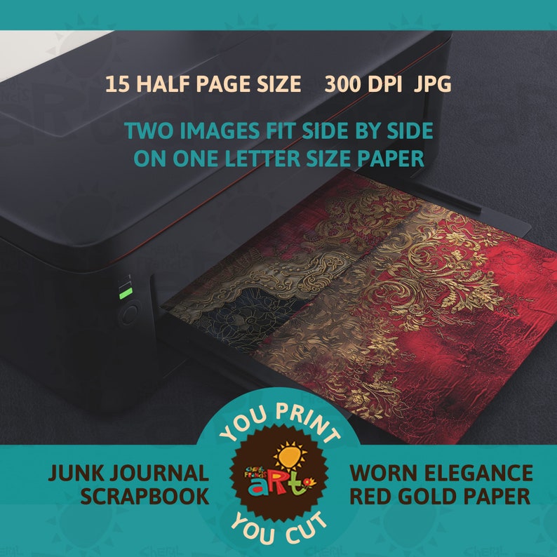Worn and Shabby Red With Gold Elegance Printable Junk Journal Collage ...