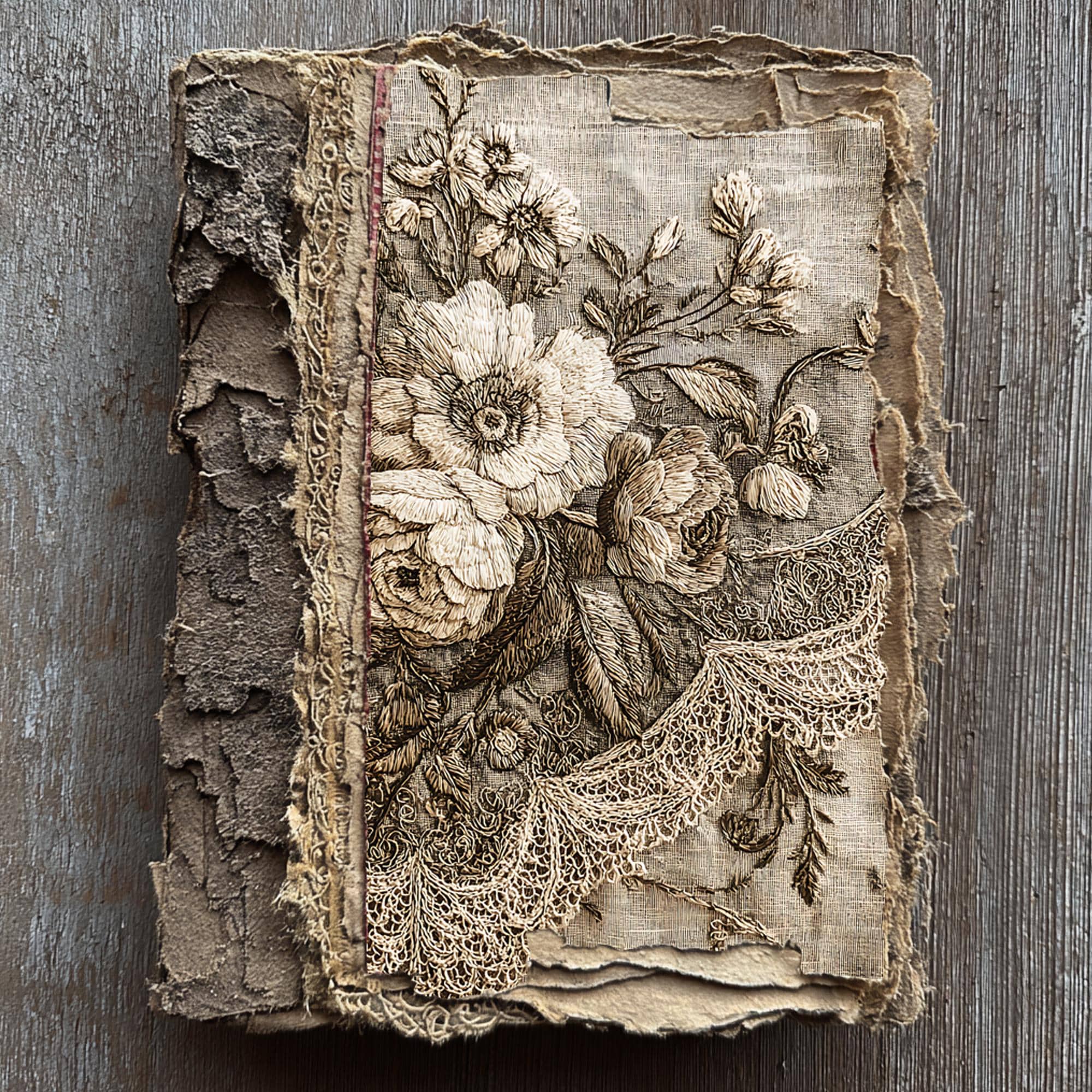 Antique Lace Edge Corner Floral Textile Collage Junk Journal Half Paper ...