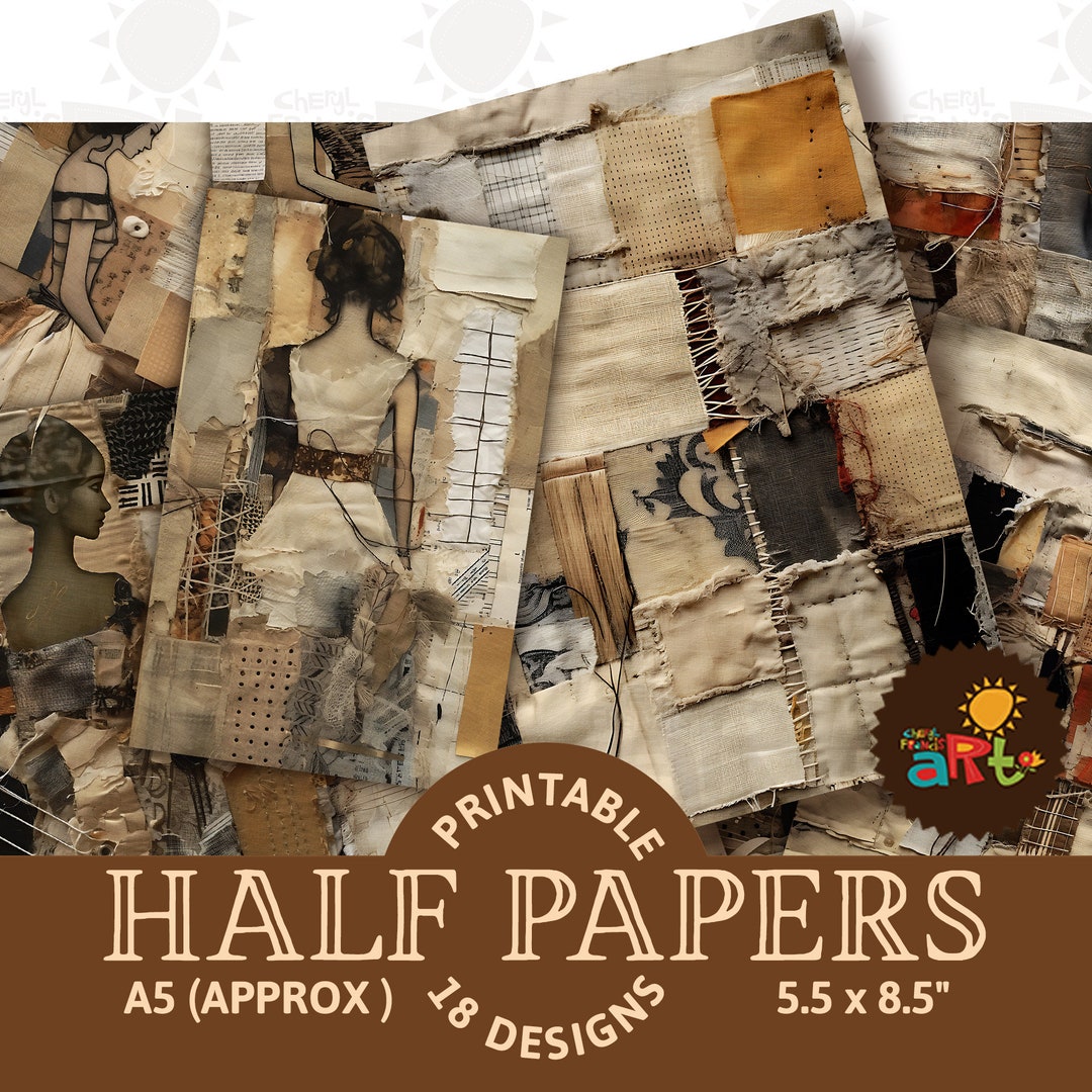 Earthy Color Brown Scrap Collage Printable Junk Journal Half Papers ...