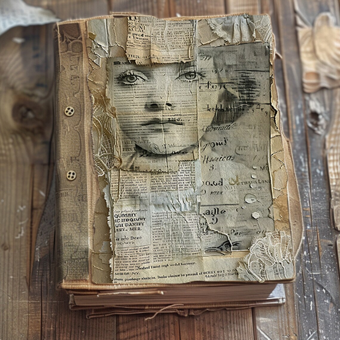 Printed Page Ephemera Collage With Portrait Printable Junk Journal Half ...