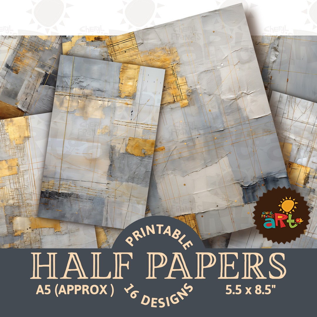 Silver and Gold Scrap Collage Printable Junk Journal Half Papers With ...