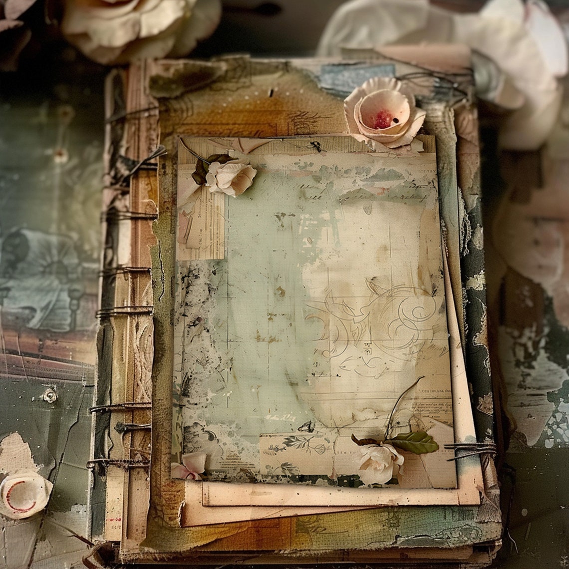 Scrap Paper Frame Junk Journal Half Page Printable Floral Collage ...