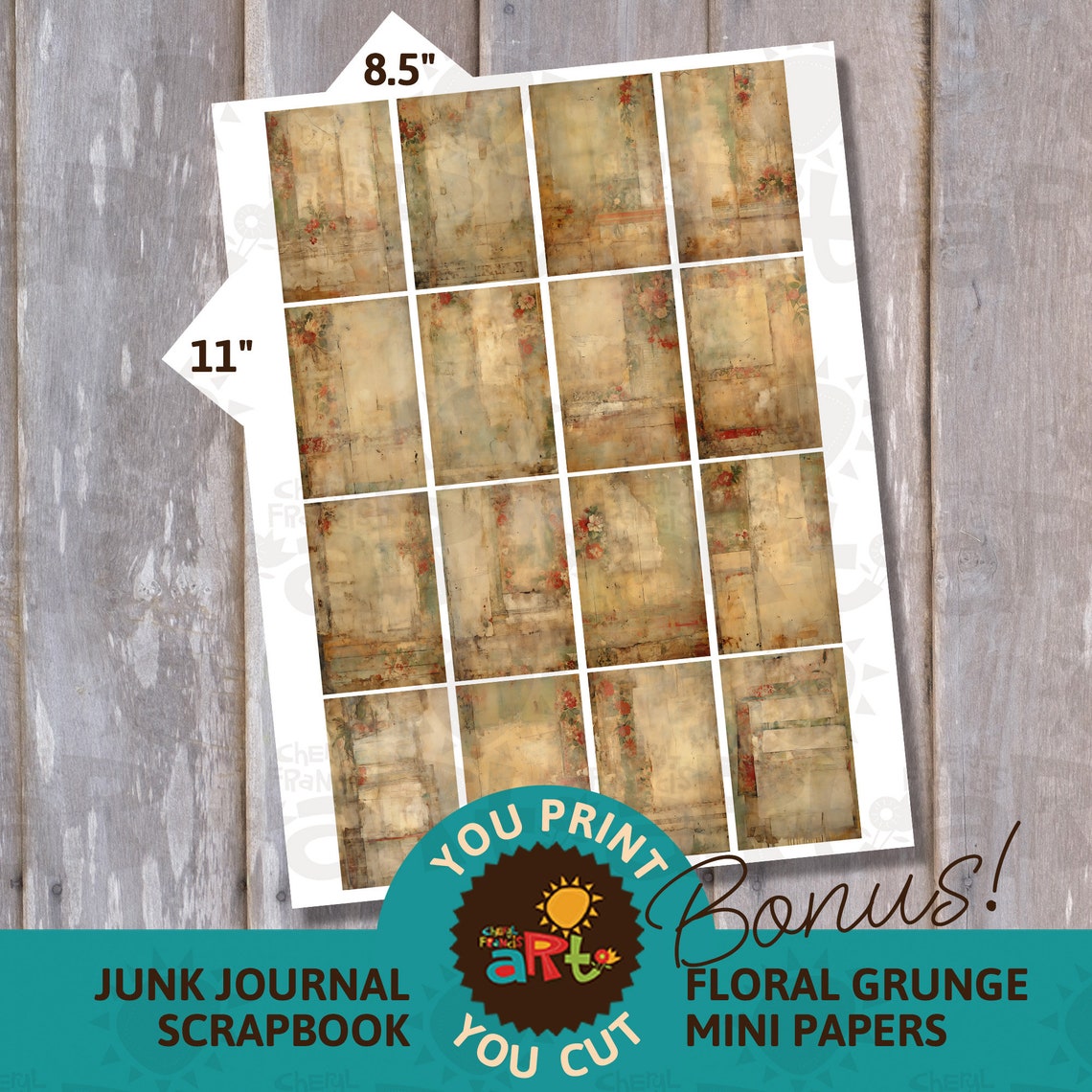 Grunge Christmas Floral Paper Collage Printable Junk Journal Half ...