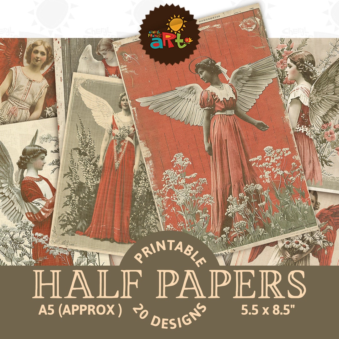 Vintage Angel Floral Portrait Junk Journal Half Page Printable ...