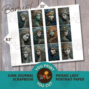 Mosaic Woman With Headdress Assemblage Art Printable Junk Journal Half ...