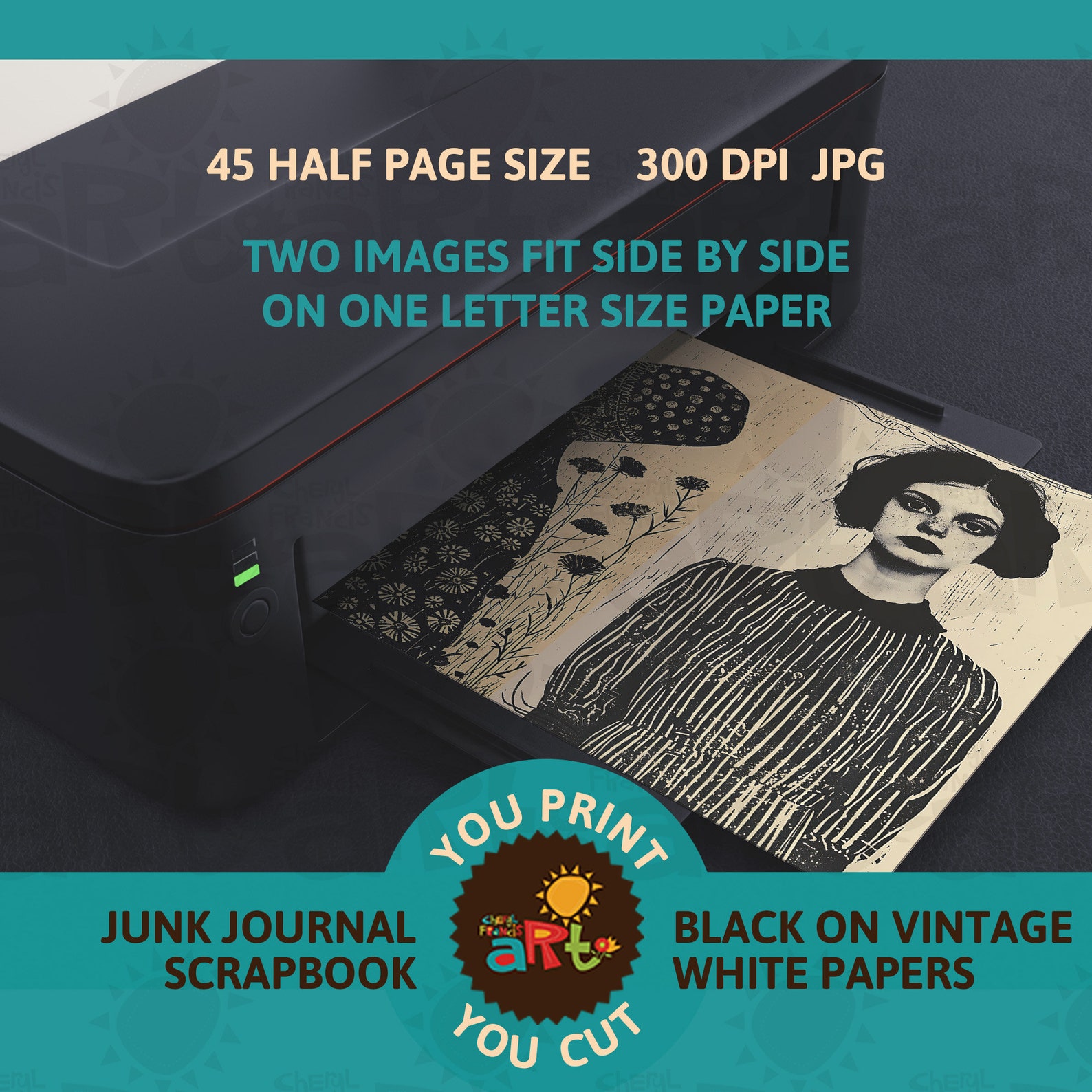 Black and Vintage White With Stylized Printers Half Tone Printable Junk ...