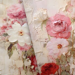 Pink Floral Textural Art Collage Printable Junk Journal Half Papers ...