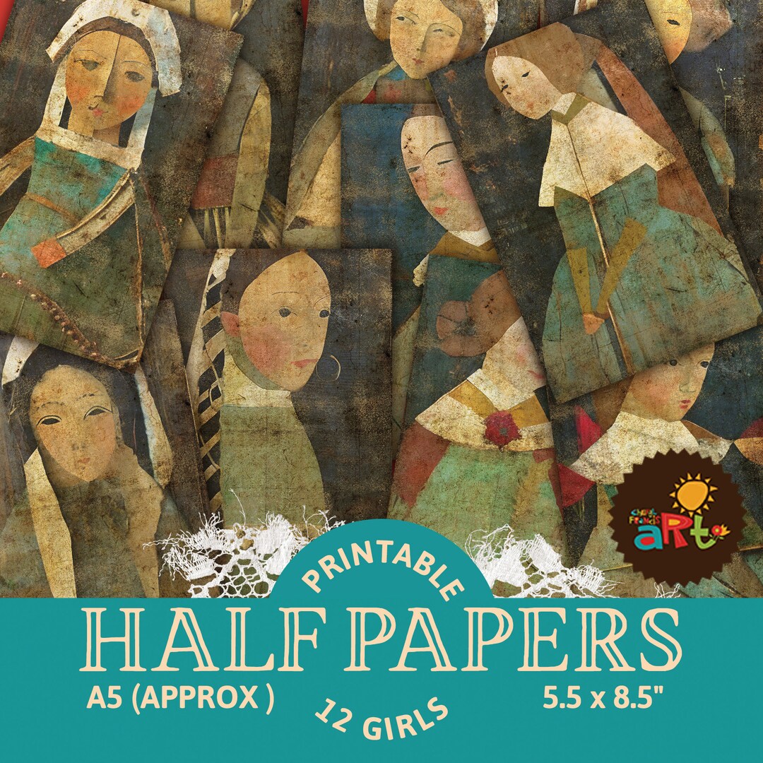 12 Junk Journal Half Papers Assemblage Naive Girls - Etsy