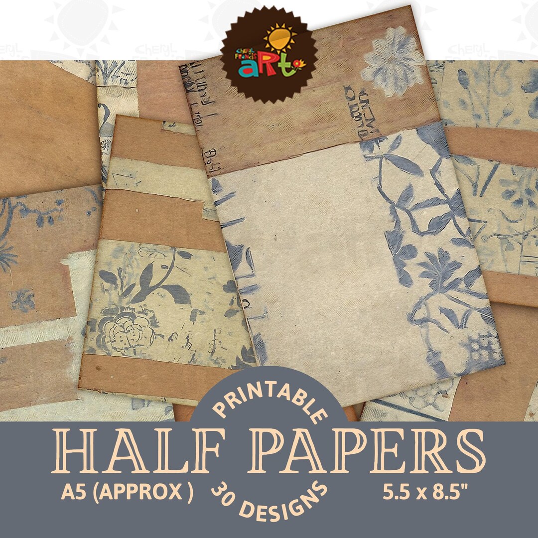 Blue Gray Floral Design Ephemera on Brown Paper Collage Printable Junk ...