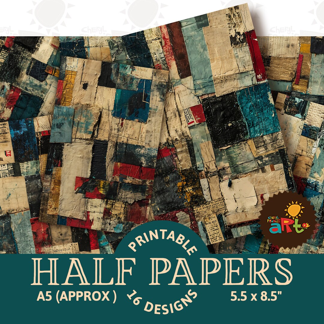 Textile and Paper Scrap Collage Printable Junk Journal Half Papers ...