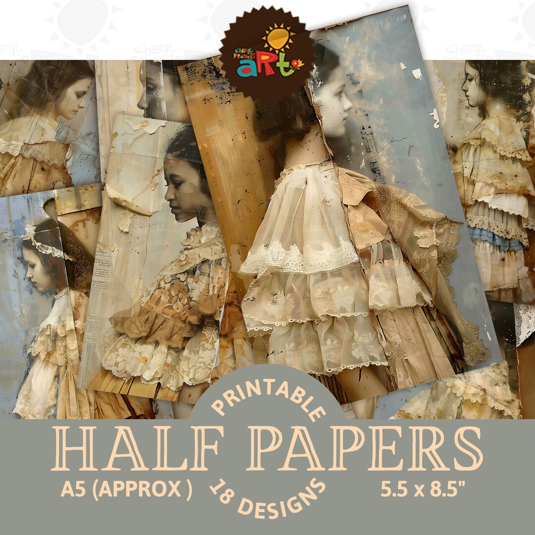 Layered Lace Vintage Fabric With Profile Portrait Printable Junk ...