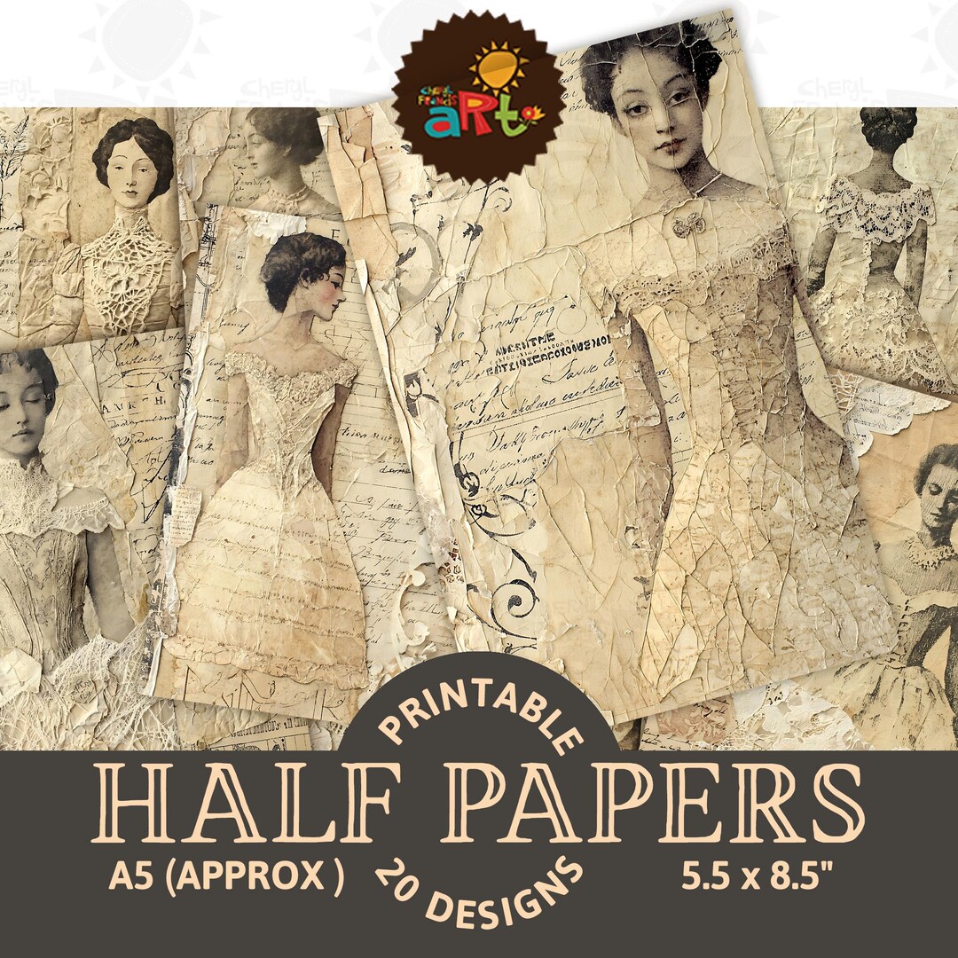 Elegant Poised Woman on Ephemera and Lace Portrait Printable Junk ...