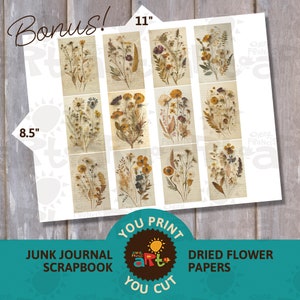 Dried Flowers on Handwritten Ephemera Junk Journal Printable Half ...