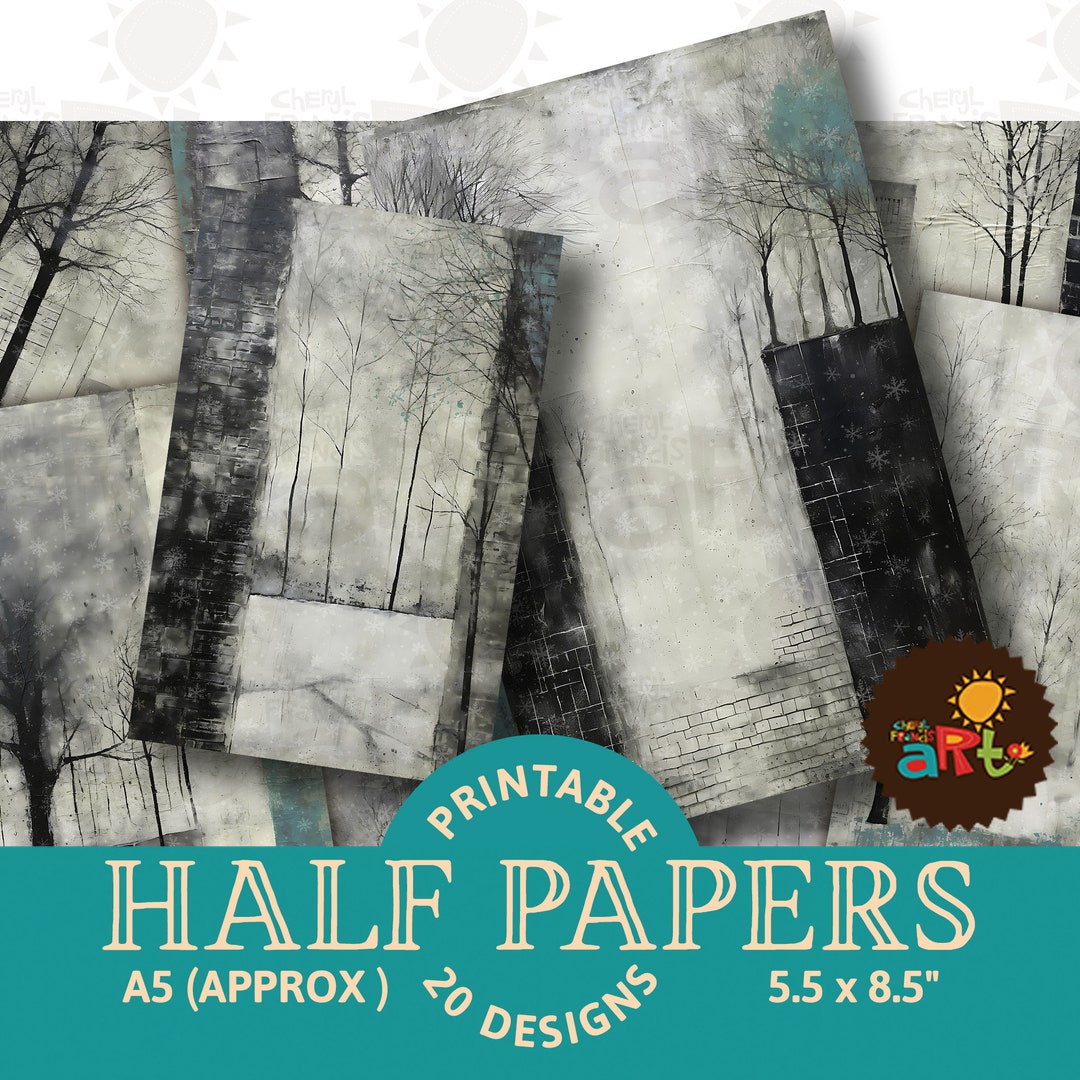 Silent Winter Snowfall Painted Trees Collage Printable Junk Journal ...