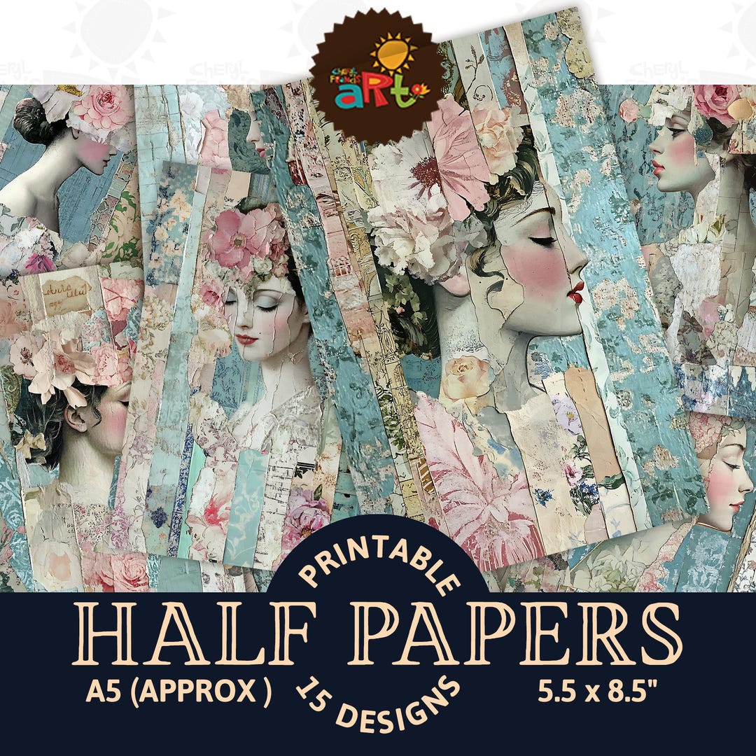 Pretty Shabby Chic Portrait Printable Junk Journal Half Paper ...
