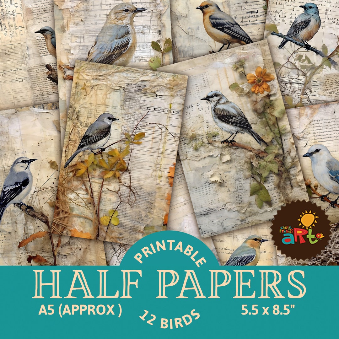 Bird Ephemera Vintage Collage Printable Junk Journal Half Papers ...