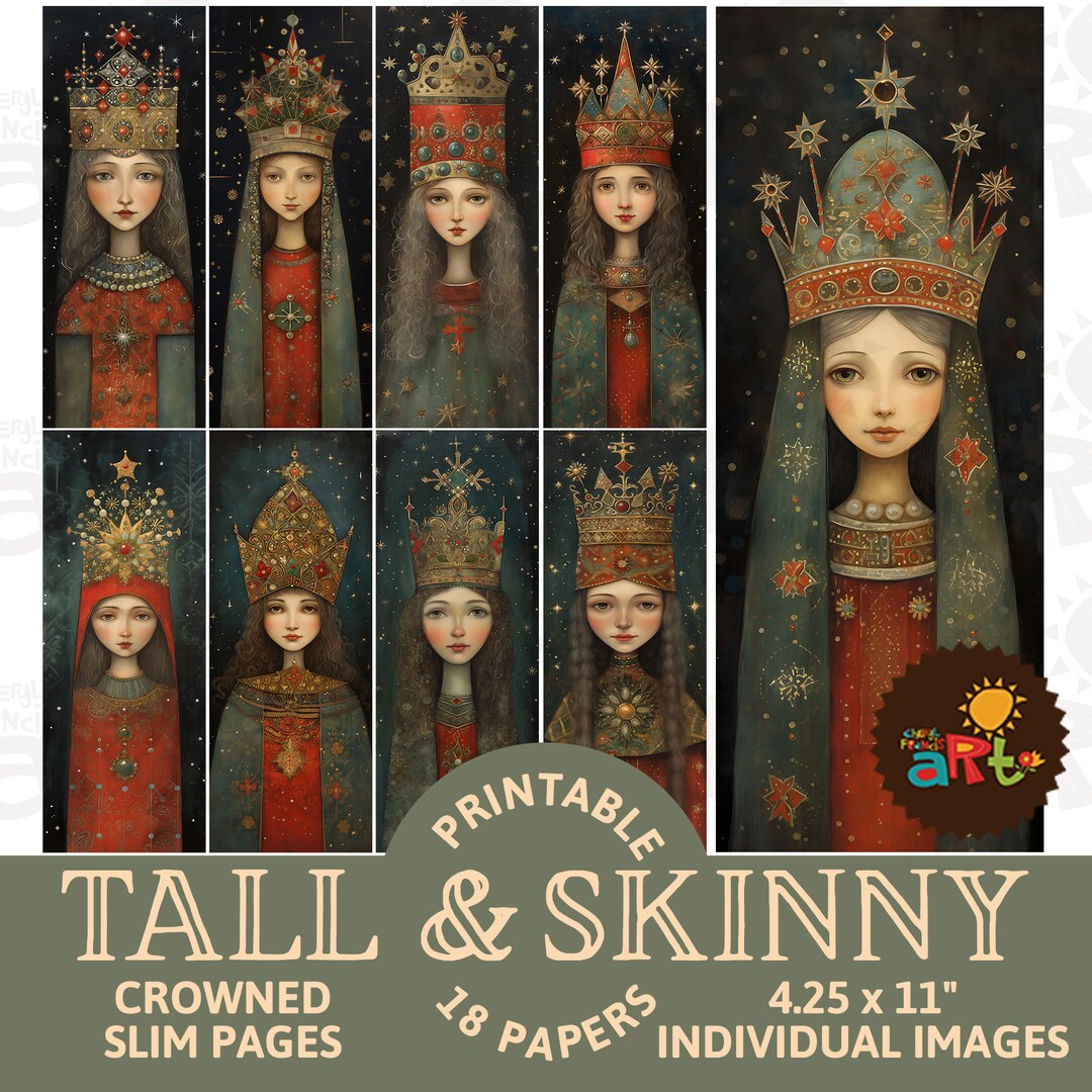 Christmas Portrait Romanesque Girl With Crown Printable Tall Slim Junk ...