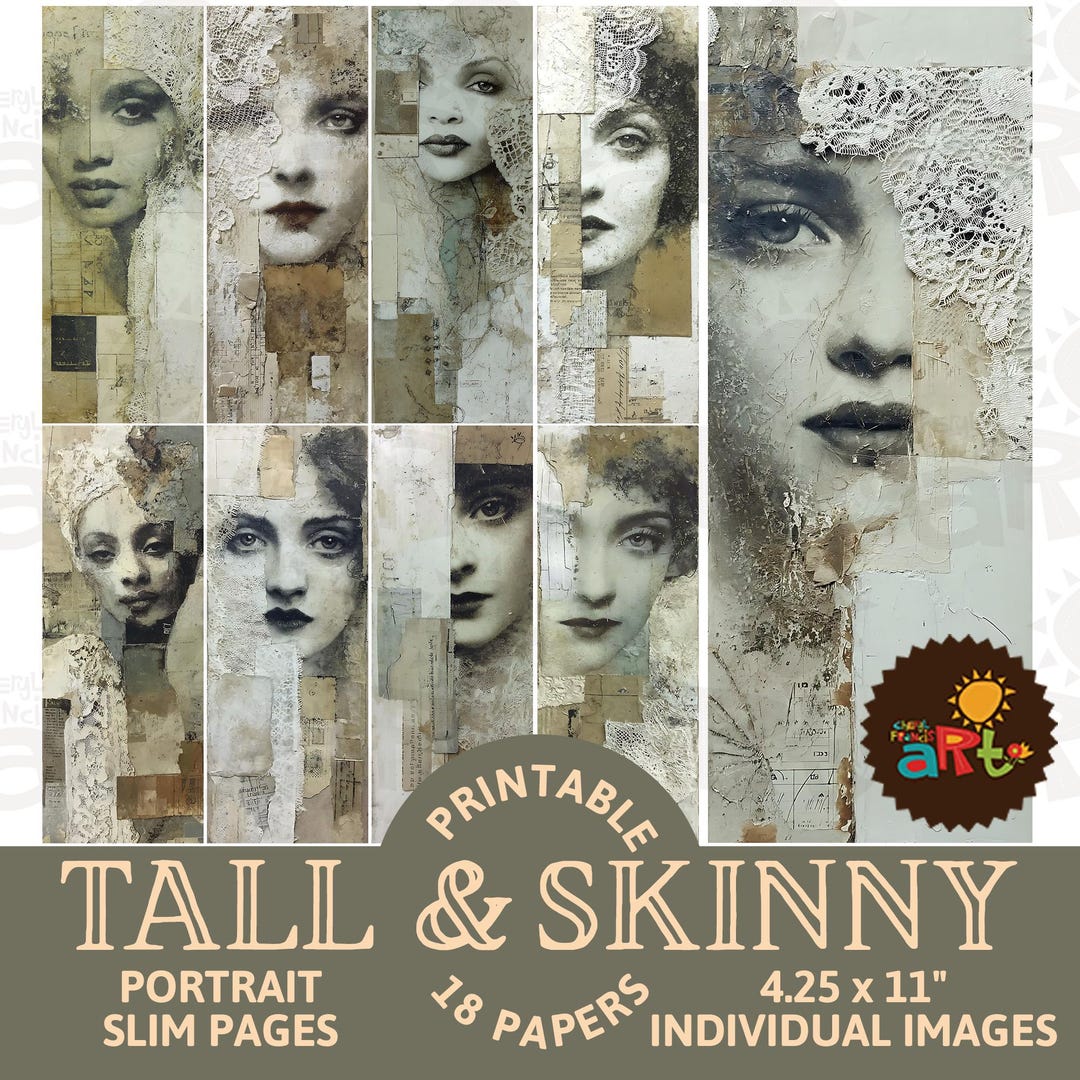 Portrait Lady Lace Ephemera Printable Tall Slim Collage Junk Journal ...