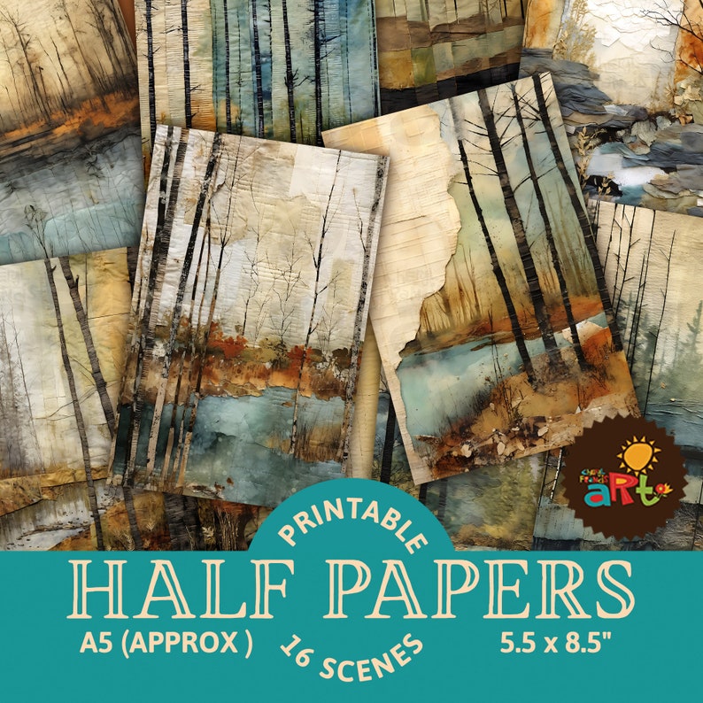 On the Banks of a River Collage Printable Junk Journal Half Papers for ...