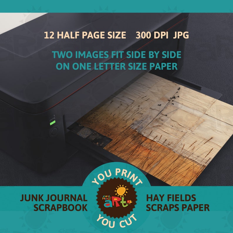 Hay Fields Scrap Junk Journal Printable Textile Half Papers, Scrapbook ...