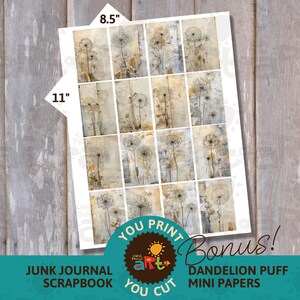 Dandelion Puff Collage Printable Junk Journal Half Paper, Scrapbook ...