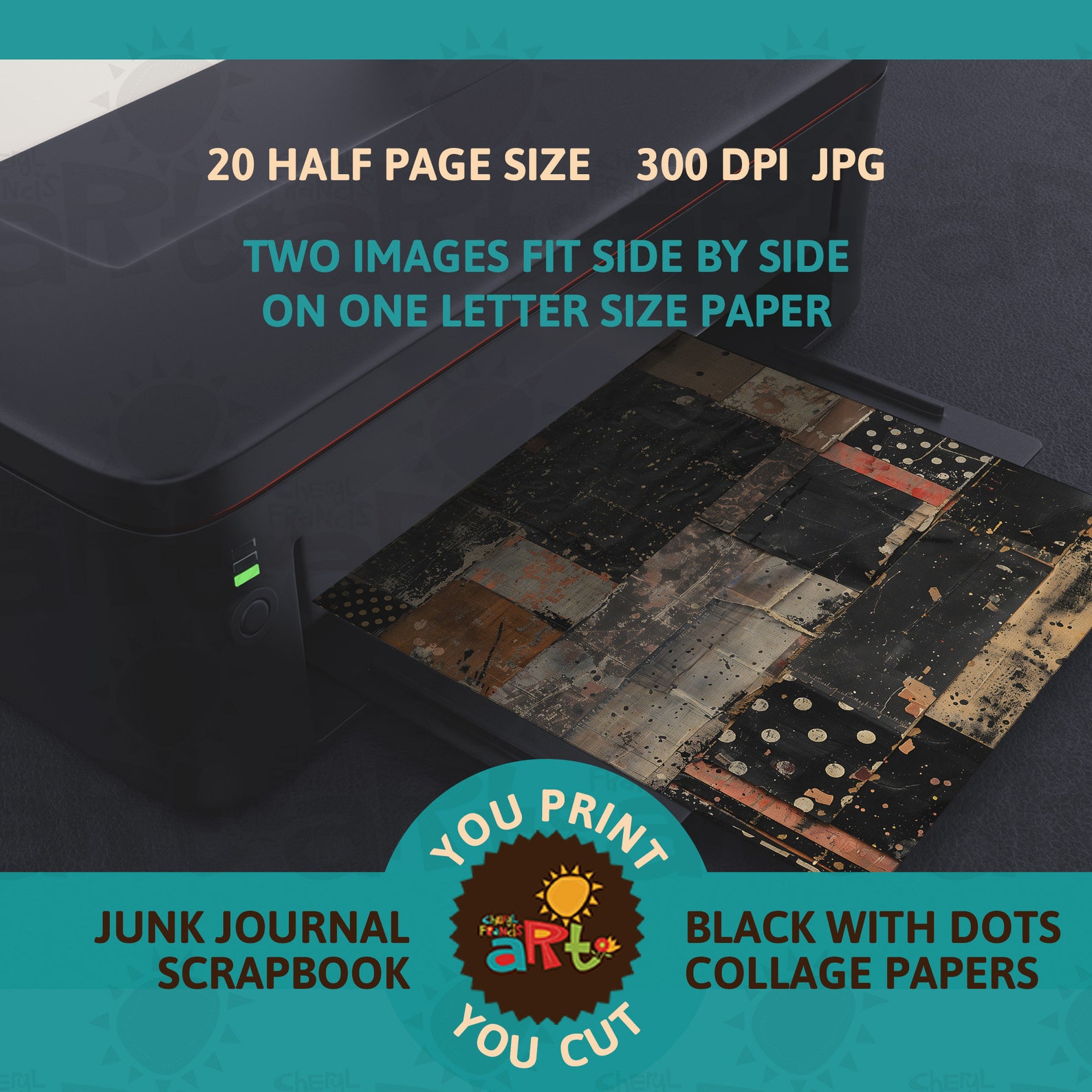 Black Scrap With Dots Collage Junk Journal Half Page Printable ...