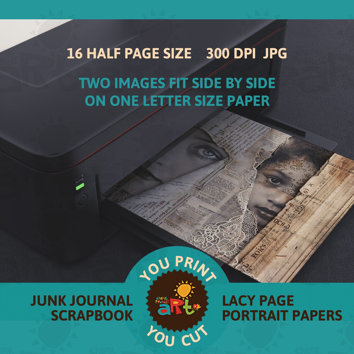 Lacy Page Portrait Collage Printable Junk Journal Half Paper Background ...