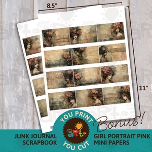Girl Portrait With Pink Collage Ephemera Printable Junk Journal ...