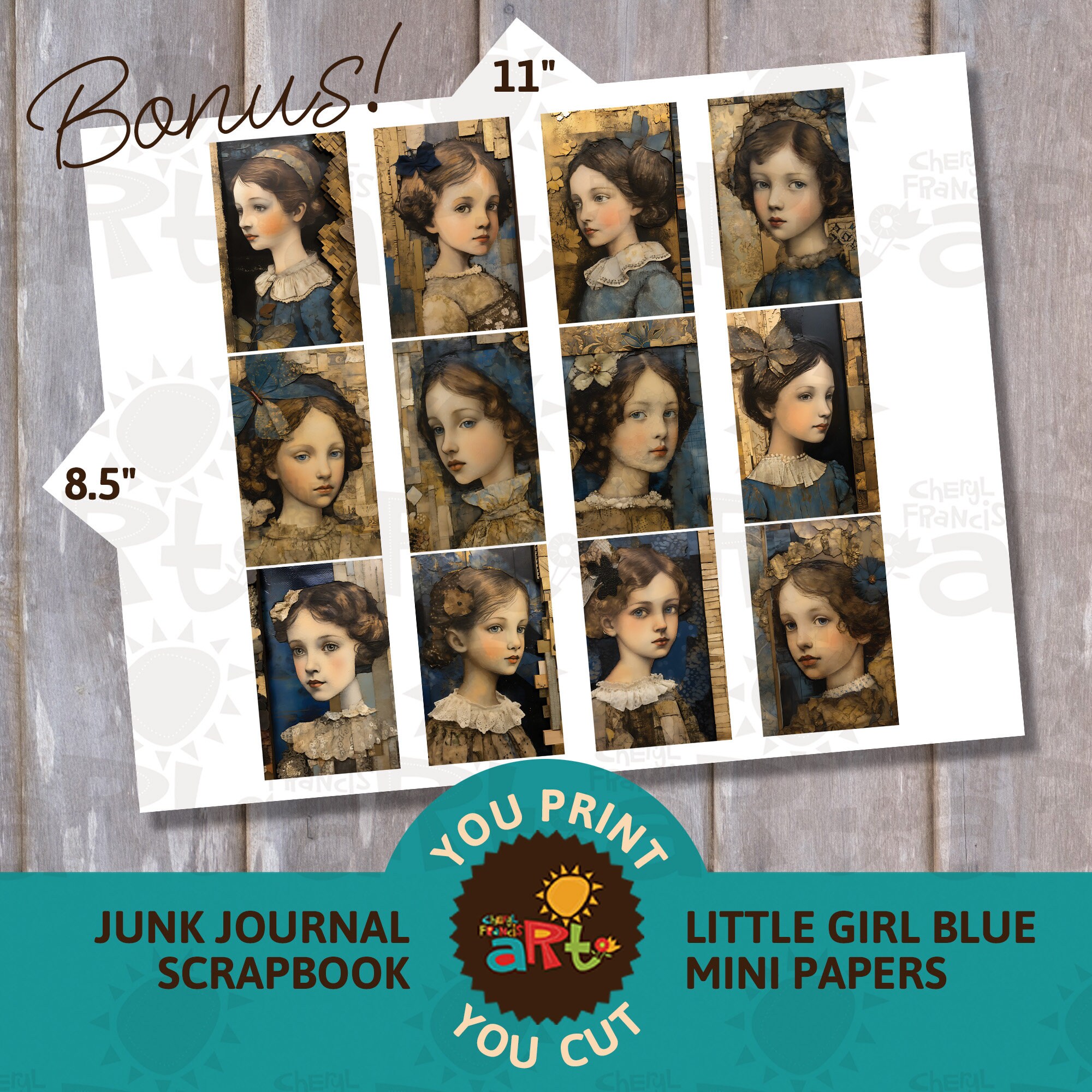 Little Girl Blue Paper Collage Printable Junk Journal Half Papers ...