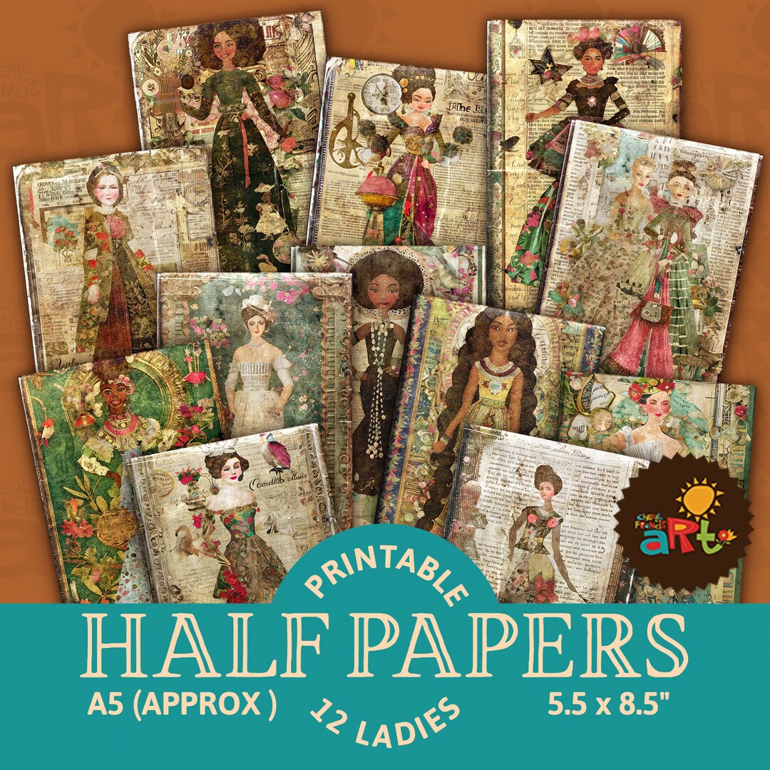 12 Fancy Ladies Junk Journal Half Papers - Etsy