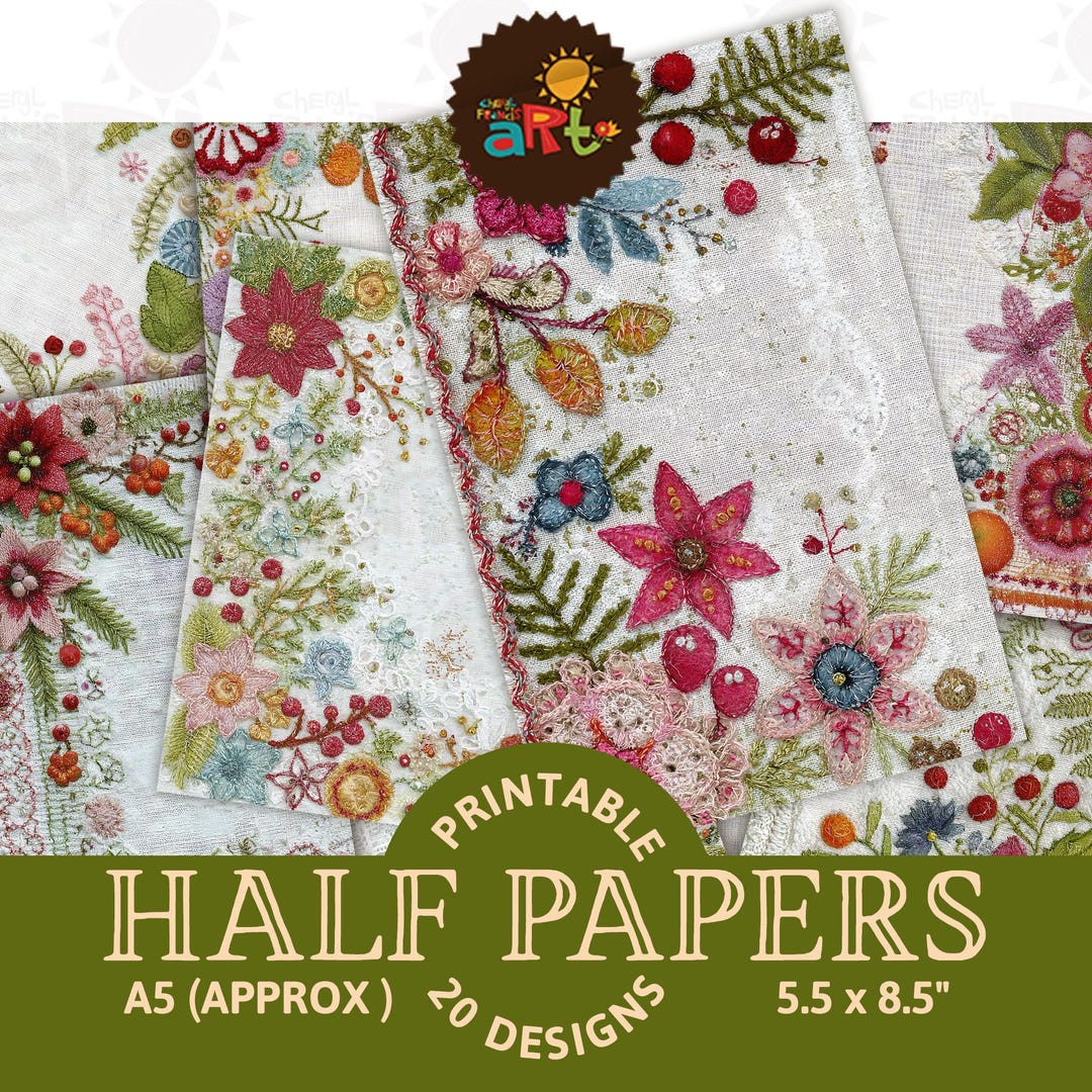 Christmas Festive Stitching Printable Collage Junk Journal Half Page ...