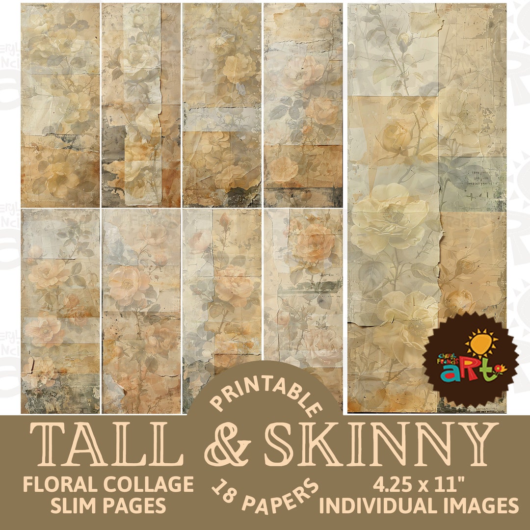 Torn Collage Vintage Florals Printable Tall Slim Junk Journal Papers ...