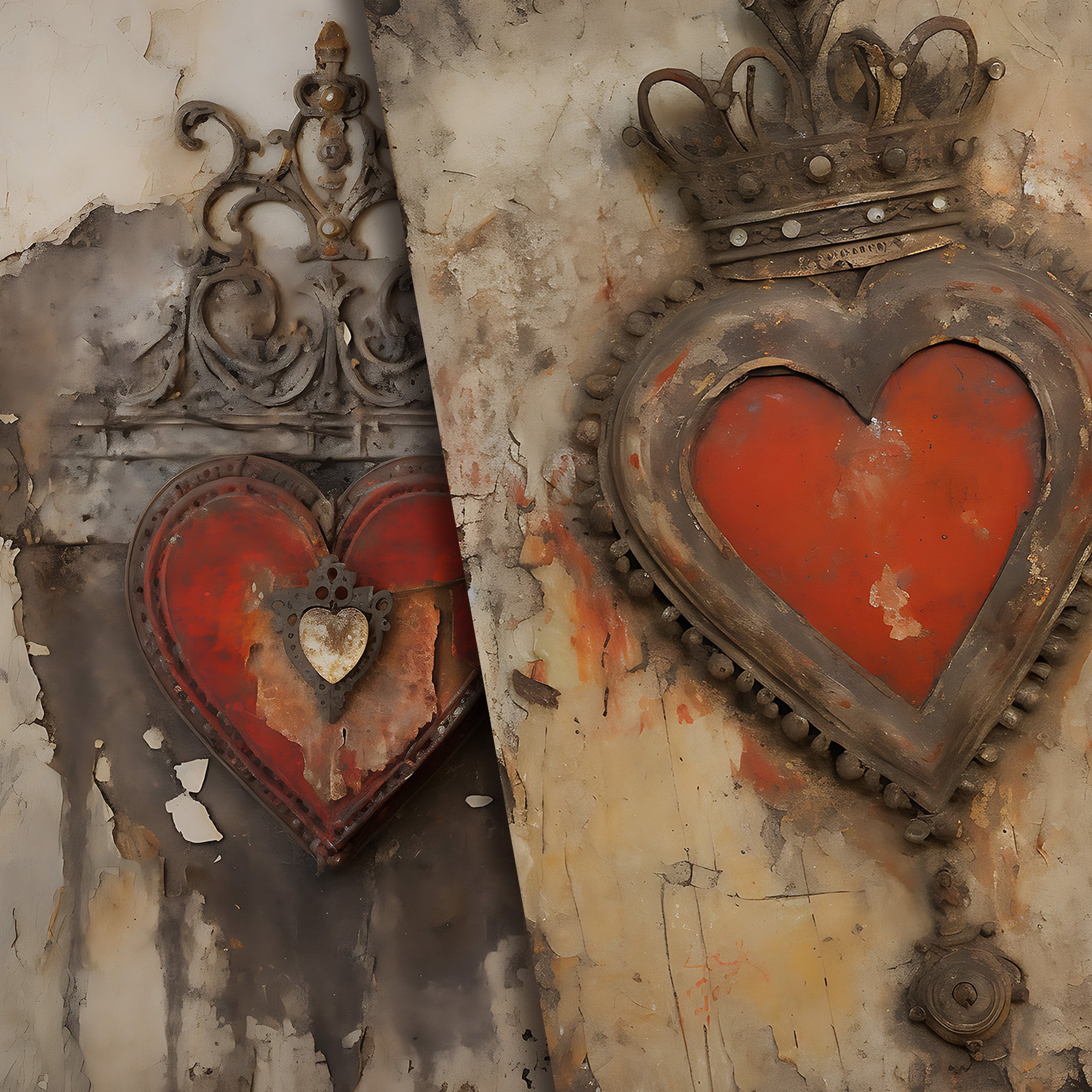 Crowned Heraldic Heart Crest Collage Printable Junk Journal Half Papers ...