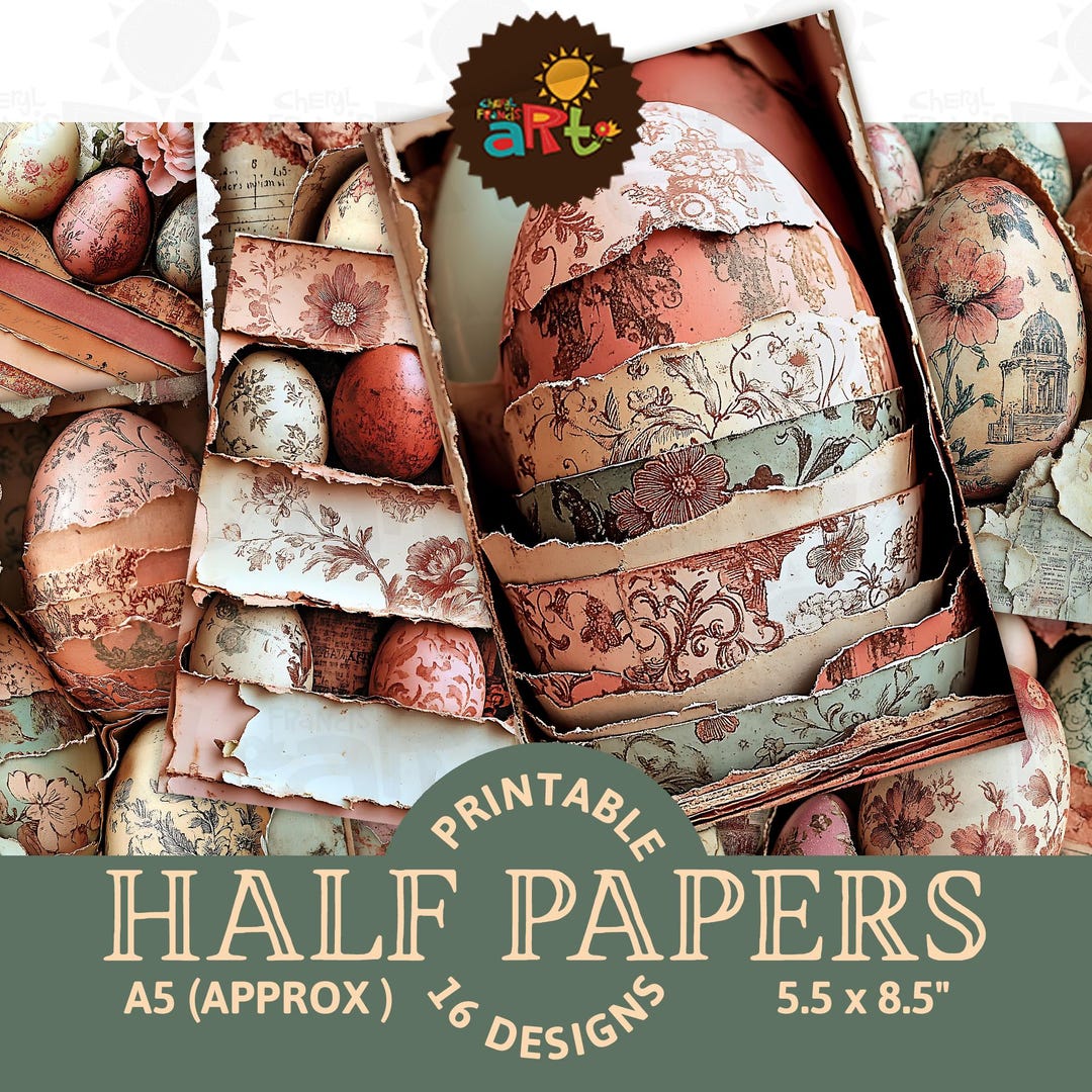 Pretty Patterned Easter Paper Egg Junk Journal Half Papers Printable ...