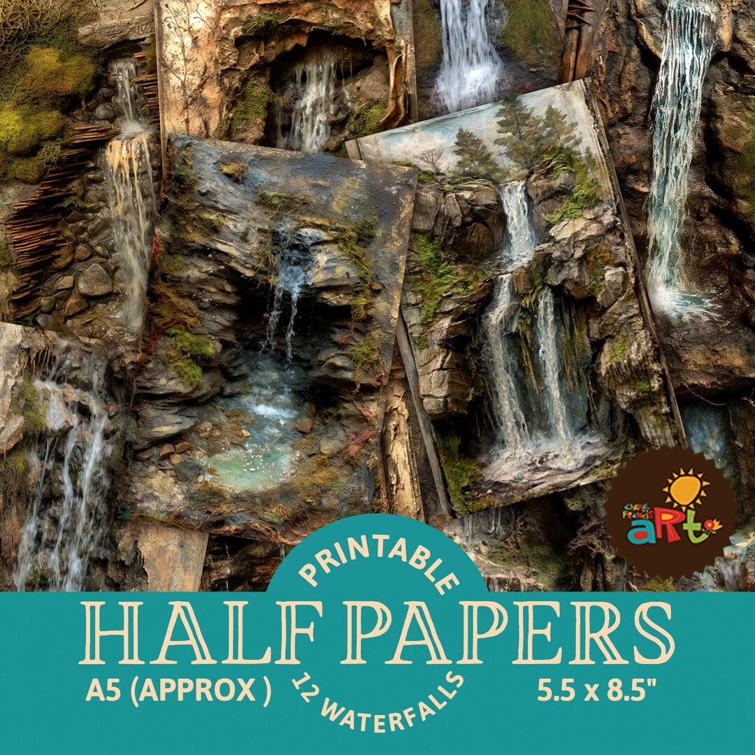 Waterfall Junk Journal Printable Half Papers, Journal Scrapbook Supply ...
