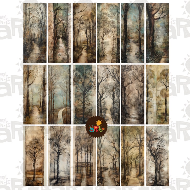 Tree Lined Path Collage Printable Tall Slim Junk Journal Papers for ...