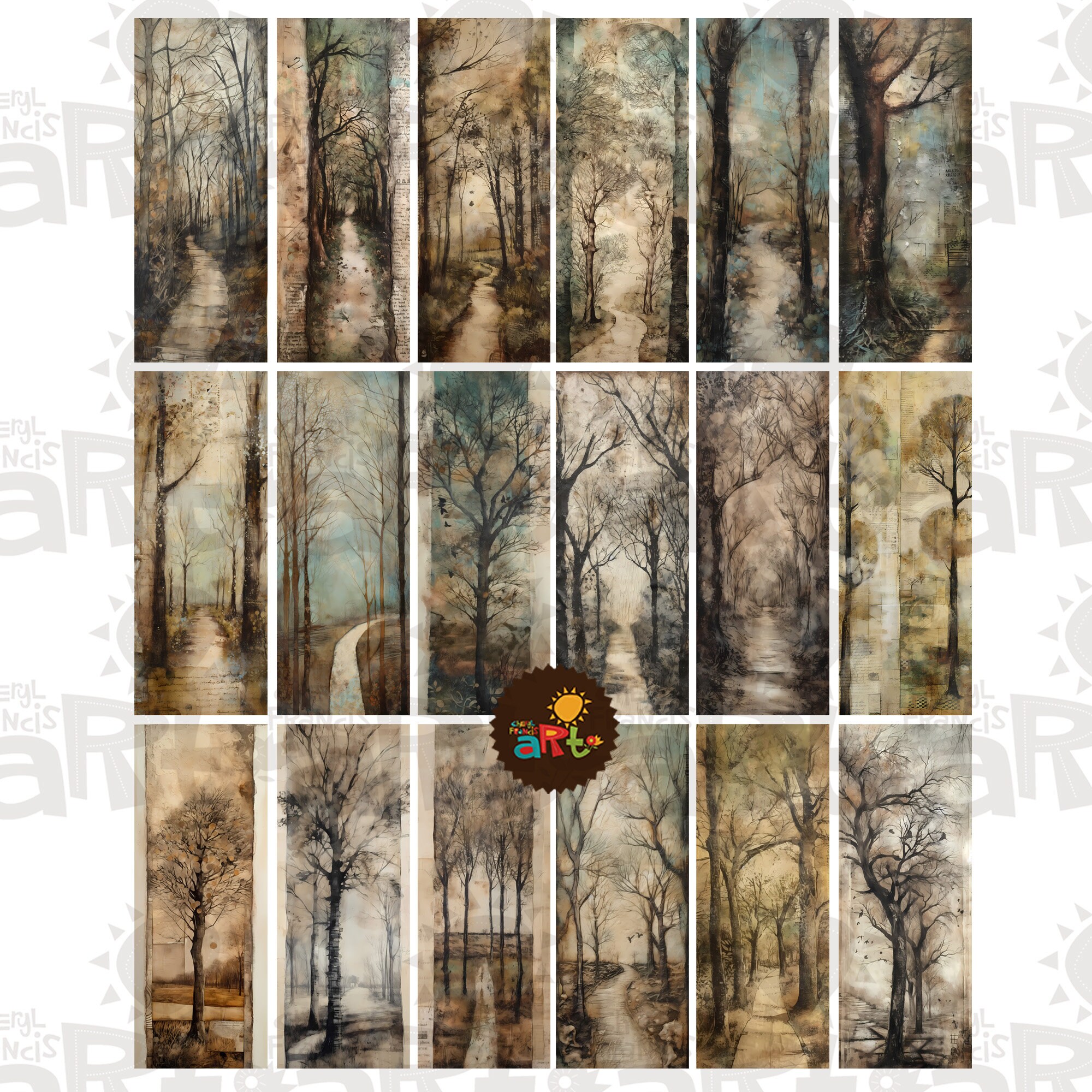 Tree Lined Path Collage Printable Tall Slim Junk Journal Papers for ...