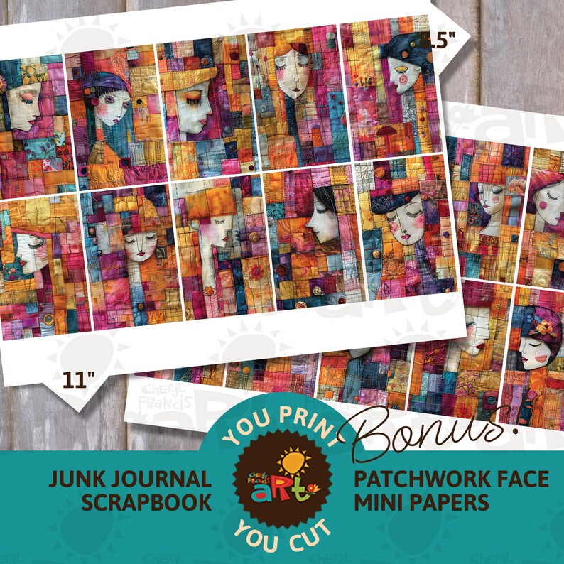 Bright Patchwork With Face Junk Journal Half Page Printable Collage ...