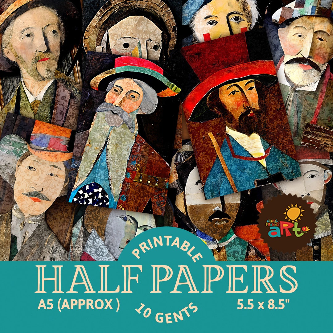 10 Junk Journal Half Papers Scrappy Gents in Fine Hats - Etsy