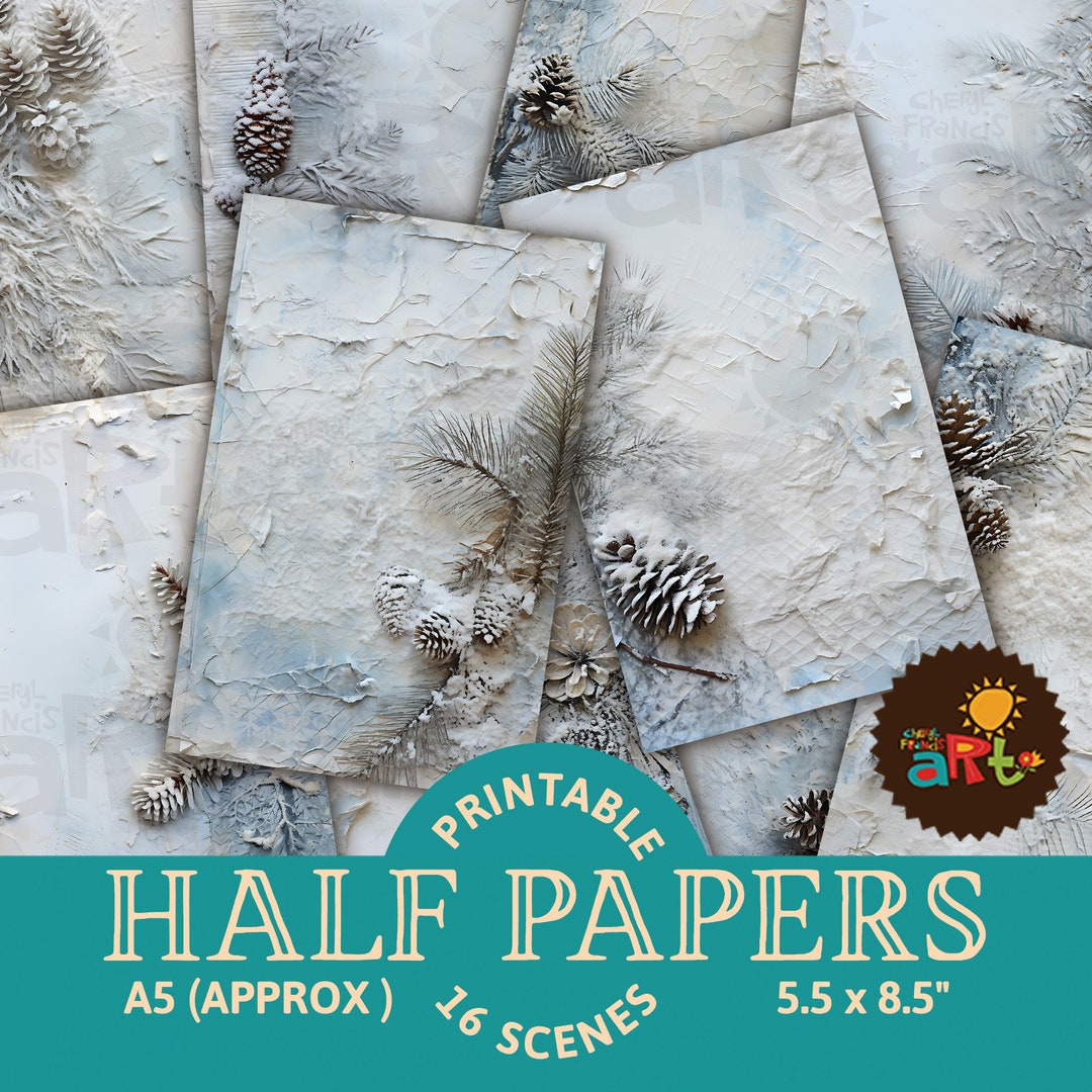 Snowy Pinecones Winter Scene Printable Junk Journal Half Papers ...