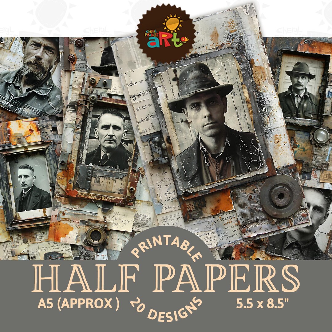 Assemblage of Manly Man Collage Portrait Junk Journal Half Page ...