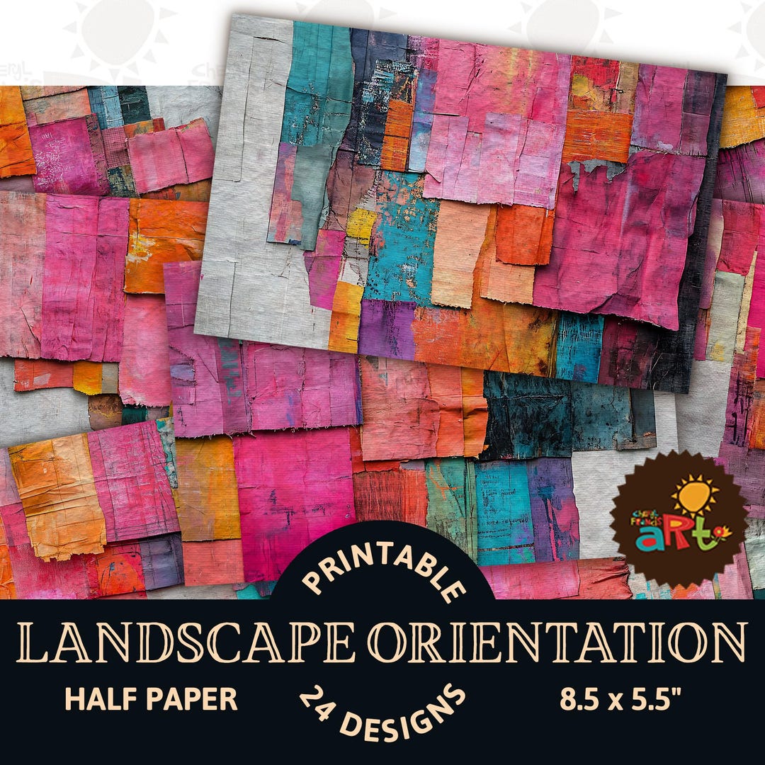Bright Colors Textured Papers Collage Printable Junk Journal Horizontal ...