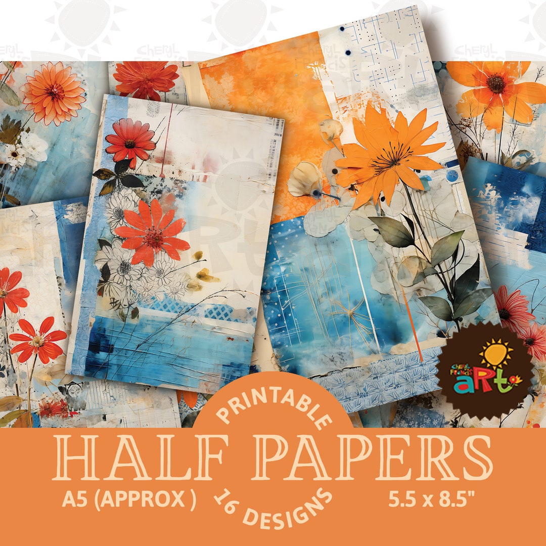 Vivid Floral Collage Layers Printable Junk Journal Half Papers ...