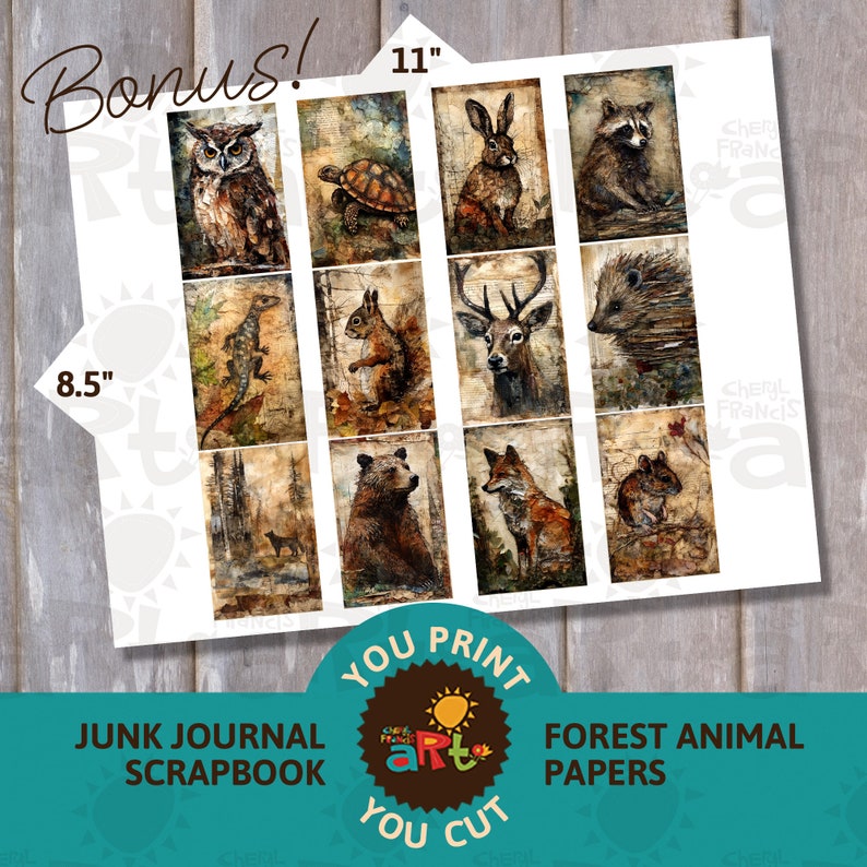 Woodland Forest Animals Collage Printable Junk Journal Half Papers ...
